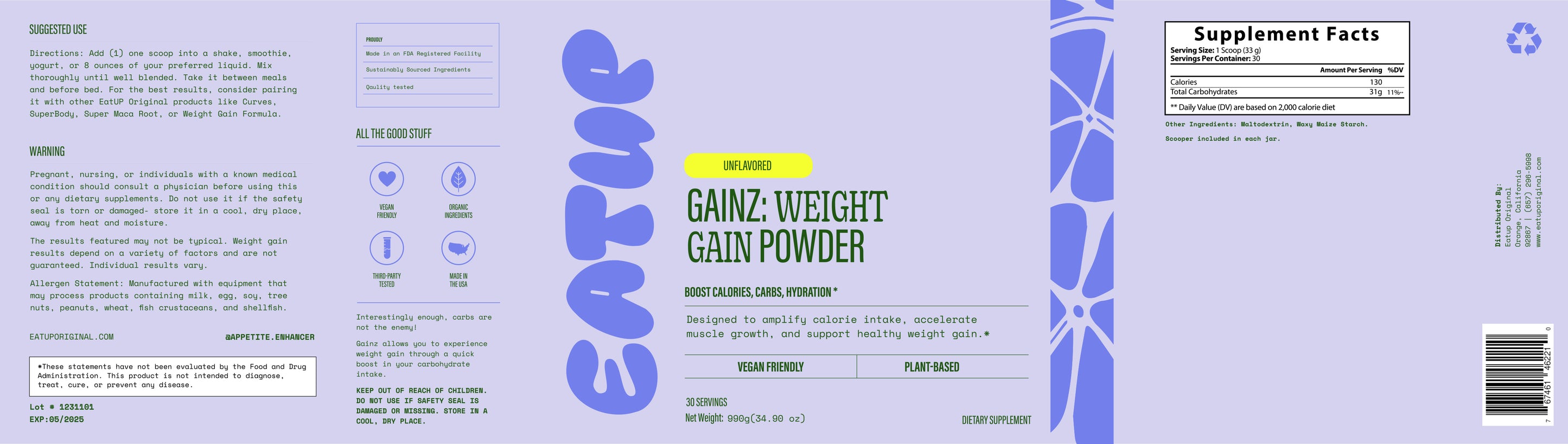 Weight Gain Powders - Gainz - Eatuporiginal.com
